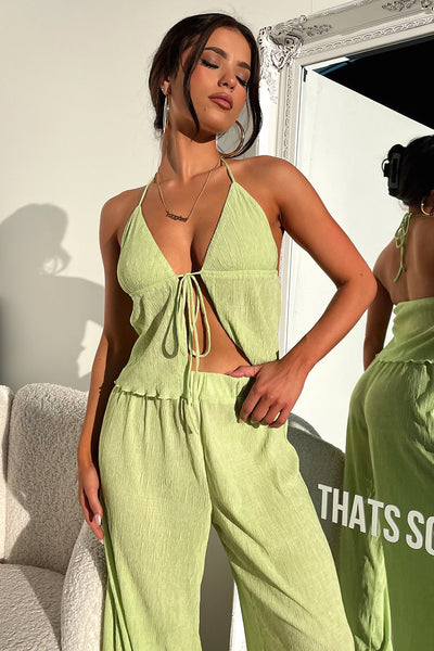 Prisha Wide Leg Plisse Pants - Green – Thats So Fetch US
